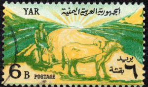 Stamp: Agriculture (Yemen, Arab Republic(Ploughing at Sunrise) Mi:YE-AR ...