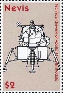 Stamp: Technical Drawing of Apollo 11 Lunar Module (Nevis(50 Years of ...