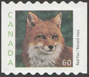Stamp: Red Fox (Vulpes vulpes) - coil stamp, die cut inverted (Canada ...