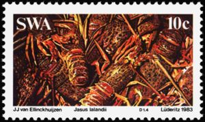 Stamp: Cape Rock Lobster (Jasus lalandii) (South-West Africa(Lobster ...