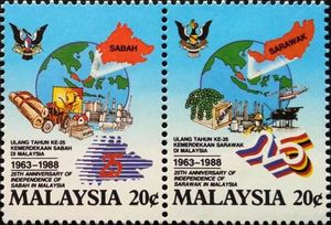 Stamp: Statehood of Sabah and Sarawak (Malaysia(Sabah and Sarawak in ...