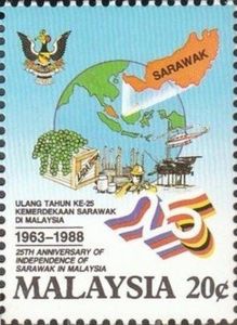 Stamp: Map, Crest of Sarawak (Malaysia(Sabah and Sarawak in Malaysia ...