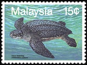 Stamp: Leatherback Sea Turtle (Dermochelys coriacea) (Malaysia(Turtles ...