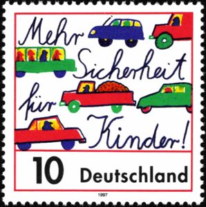Stamp: Child's Drawing of Road Traffic (Germany, Federal Republic(More ...