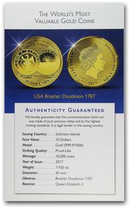 Coin: 10 Dollars (USA Brasher Doubloon 1787) (Solomon Islands(2017~2019 ...