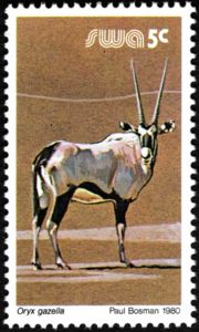 Stamp: Gemsbok (Oryx gazella) (South-West Africa(Fauna (1980)) Mi:NA-SW ...