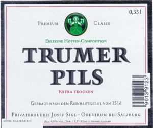 Drink Label: Trumer Pils (Brauerei Josef Sigl Obertrum, AustriaCol:AT ...
