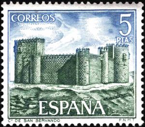 Stamp: Castle of San Servando, Toledo (Spain(Castles (1972)) Mi:ES 1991 ...
