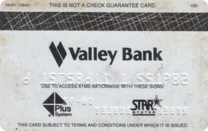Tarjeta de Banco: Valley Bank - Banking Machine Card (Valley Bank of ...