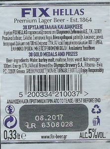 Drink Label: Fix (Olympic Brewery S.A., GreeceCol:GR-BEER-000305
