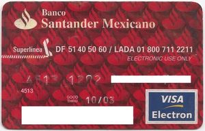 Bank Card: Santander Superlinea (Banco Santander Mexicano, MexicoCol:MX ...