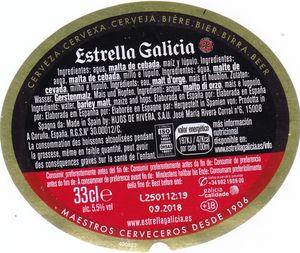 Drink Label: Estrella Galicia (Hijos de Rivera, S.A.U., Spain(Edición ...
