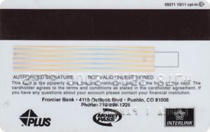 Bank Card: Frontier Bank Check Card (Frontier Bank, United States of ...