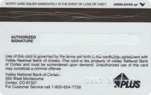 Bank Card: Valley Bank of Cortez ATM Card (Valley Bank of Cortez ...