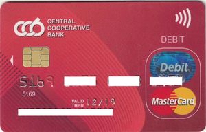 Bank Card: Central Cooperative Bank MasterCard Debit Mtel - 02/16 ...