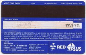 Tarjeta de Banco: Cheques (Bancomer, MéxicoCol:MX-VE-0095