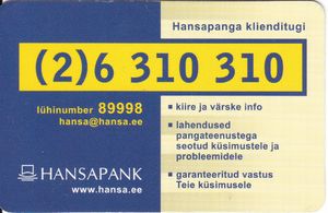 Bank Card: Account card (Hansapank, EstoniaCol:EE-GM-0124