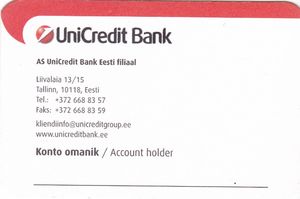 Bank Card: Account card (UniCredit Bank, EstoniaCol:EE-GM-0136