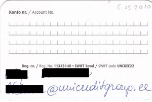 Bank Card: Account card (UniCredit Bank, EstoniaCol:EE-GM-0136