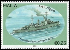 Briefmarke: HMS Nigeria (Malta(70th Anniv. of Operation Pedestal (WWII ...