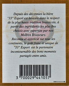 Rótulo de Bebida: " 33 " Export (BRAMALI - Société Brasseries du Mali ...