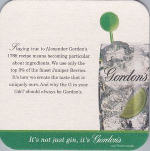 Beer Coaster: Gordon's (Diageo USVI, United Kingdom of Great Britain ...