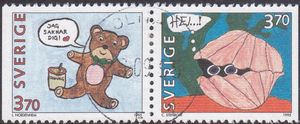 Stamp: Teddy bear saying I miss you / Shy mussel sayin (Sweden ...