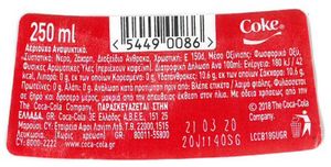 Drink Label: Coca Cola (Coca-Cola 3E Greece ABEE, GreeceCol:GR-SODA-000338