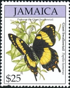 Stamp: Jamaican Giant Swallowtail (Papilio homerus) (Jamaica(Giant ...