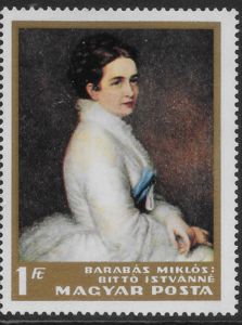 Stamp: Portrait of Mrs. István Bittó, Miklós Barabás (1874) (Hungary ...