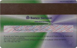 Bank Card: Banco Simeon (Banco Simeon, SpainCol:ES-VE-0412