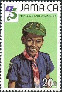 Stamp: Cub Scout (Jamaica) (75th Anniv. of Boy Scout Movement) Mi:JM ...