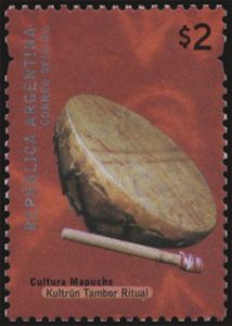 Stamp: Mapuche Culture, Ritual Drum - Security mark up (Argentina ...