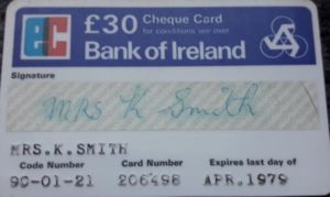 Bank Card: Cheque Card (Bank of Ireland, IrelandCol:IE-GM-0022
