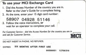 Phonecard: MCI Exchange Card (MCI (MCI), United States of America(MCI ...