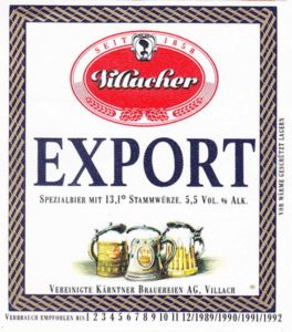 Drink Label: Villacher Export (Brauerei Villach, AustriaCol:AT-BEER-004555