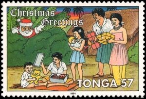 Stamp: Opening Preents (Tonga(Christmas 1991) Mi:TO 1194,Sn:TO 789,Yt ...