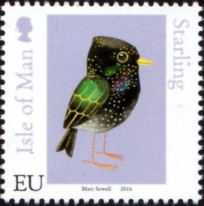 Stamp: Common Starling (Sturnus vulgaris) (Isle of Man(Matt Sewell's ...