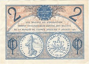 Banknote: 2 Francs (France - Chambre de Commerce and Villes) (Paris ...