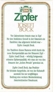Drink Label: Zipfer Josefi Bock (Brauerei Zipf, AustriaCol:AT-BEER-004754