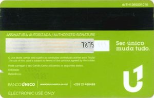 Bank Card: Unico - Certo (Banco Unico, MozambiqueCol:MZ-VI-0005