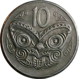 Coin: 10 Cents (Maori Mask) (New Zealand(1967~1985 - Elizabeth II (2nd ...