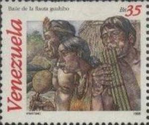 Stamp: Guahibo people, one playing flute (Venezuela(Native aboriginals ...