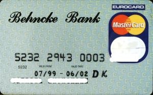 כרטיס בנקאי: Eurocard MasterCard (Behncke Bank, גרמניה) Col:DE-MC-0126