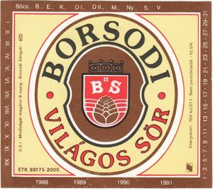Drink Label: Borsodi világos (Borsodi Sörgyár, HungaryCol:HU-BEER-000035