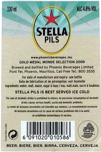 Drink Label: Stella Pils (Phoenix Beverages Group, MauritiusCol:MU-BEER ...
