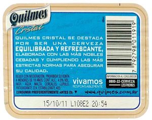 饮料标签: Quilmes Cristal (Cervecería y Maltería Quilmes S.A.I.C.A. y G ...