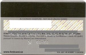 Bank Card: First Card (First Card, SwedenCol:SE-MC-0019