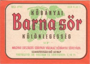 Drink Label: Köbanyai Barna sör (Dreher Sörgyár (SABMiller), HungaryCol ...