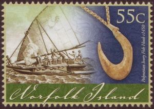 Stamp: Polynesian Ivory Fish Hook, c.1450 (Norfolk Island(Artefacts ...